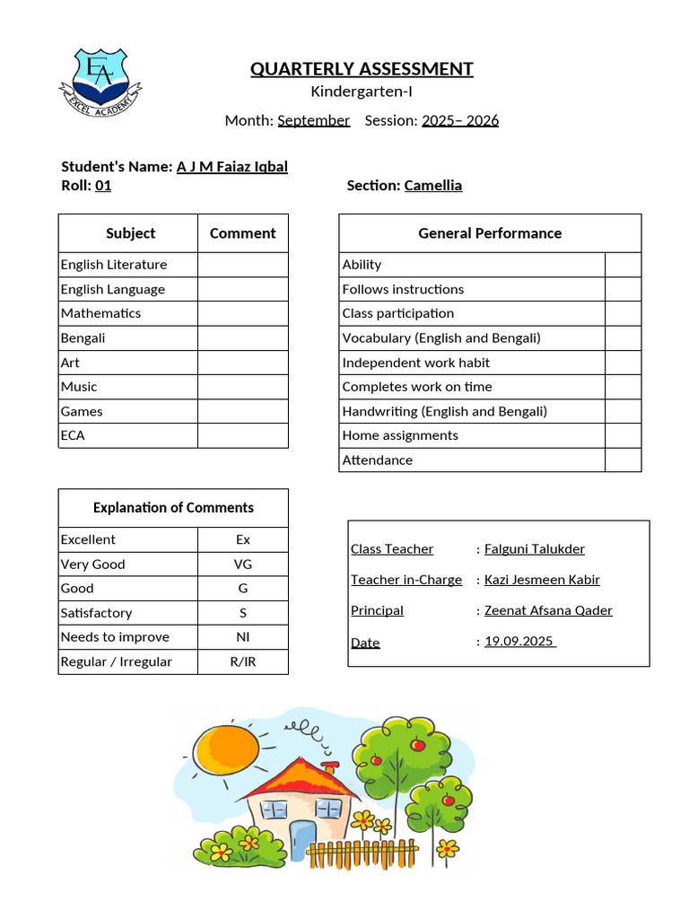 Kindergarten-I Quarterly Assessment Report | PDF