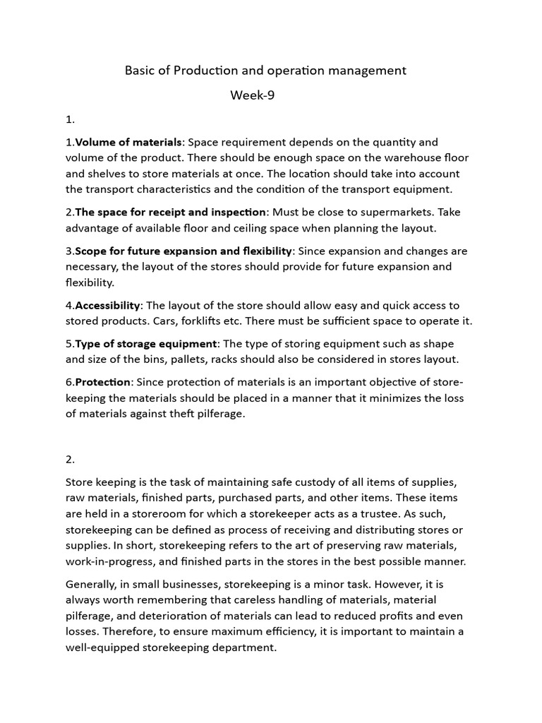 Basic of Production and Operation Management Week-9 | PDF | Warehouse