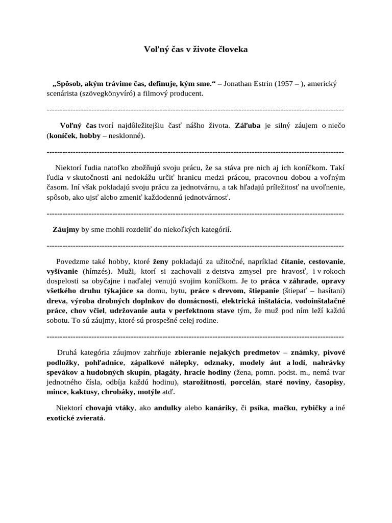 8 Volny Cas V Zivote Cloveka | PDF