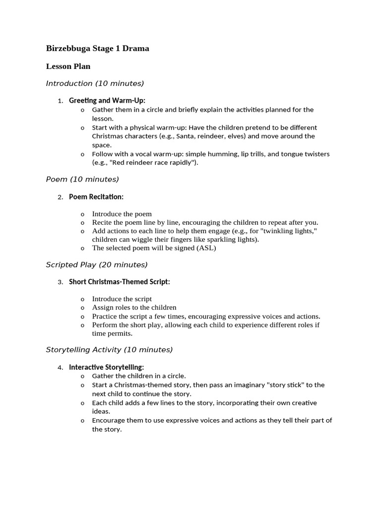 Christmas Drama Lesson Plan for Kids | PDF