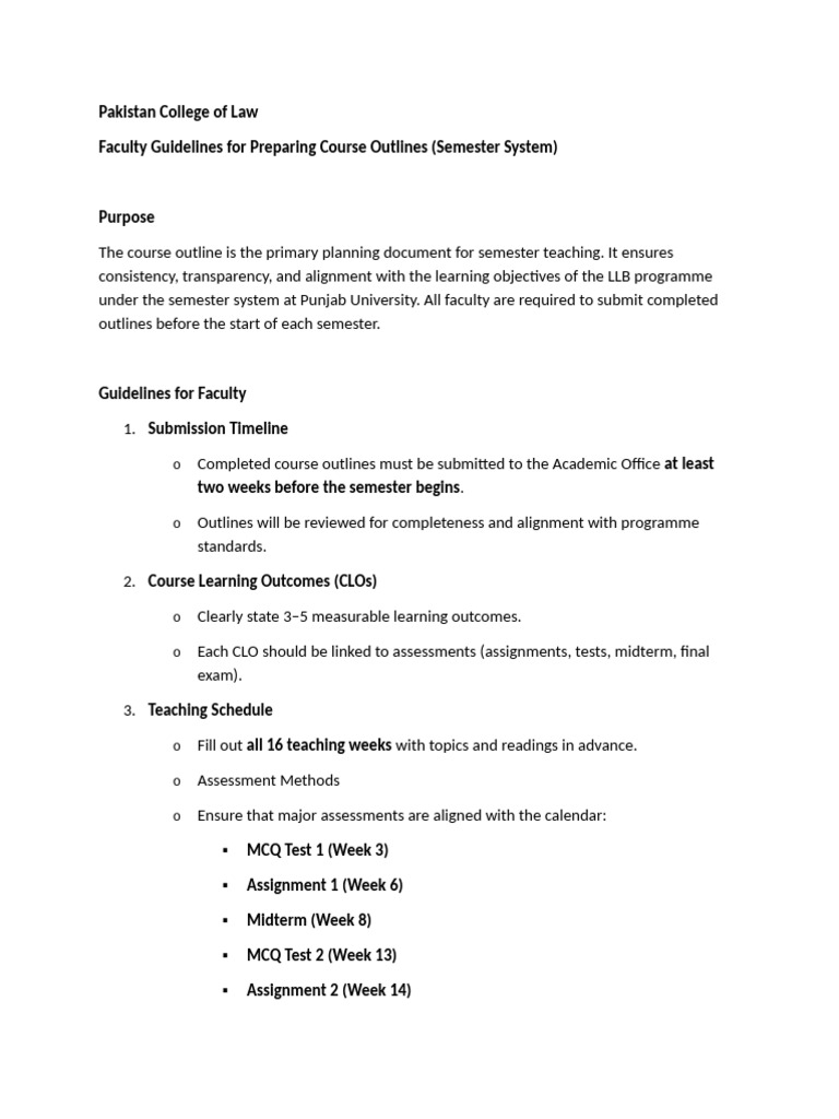 Course Outline Guidelines for Faculty | PDF | Plagiarism | Academic Term