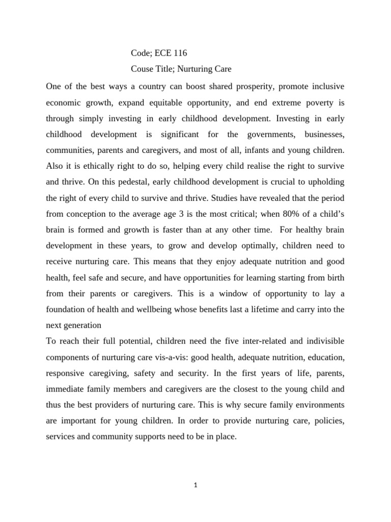 Code ECE 116 Nurturing Care | PDF | Malnutrition | Child Development