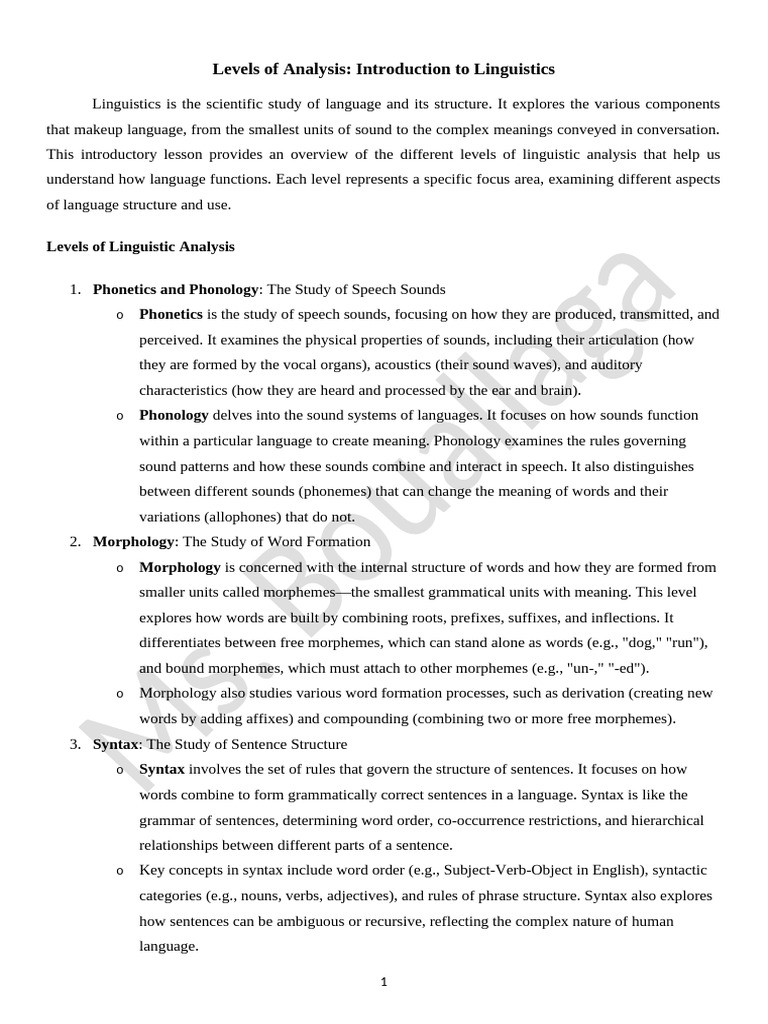 Levels of Analysis-Introduction To Linguisctics | PDF | Semantics | Word