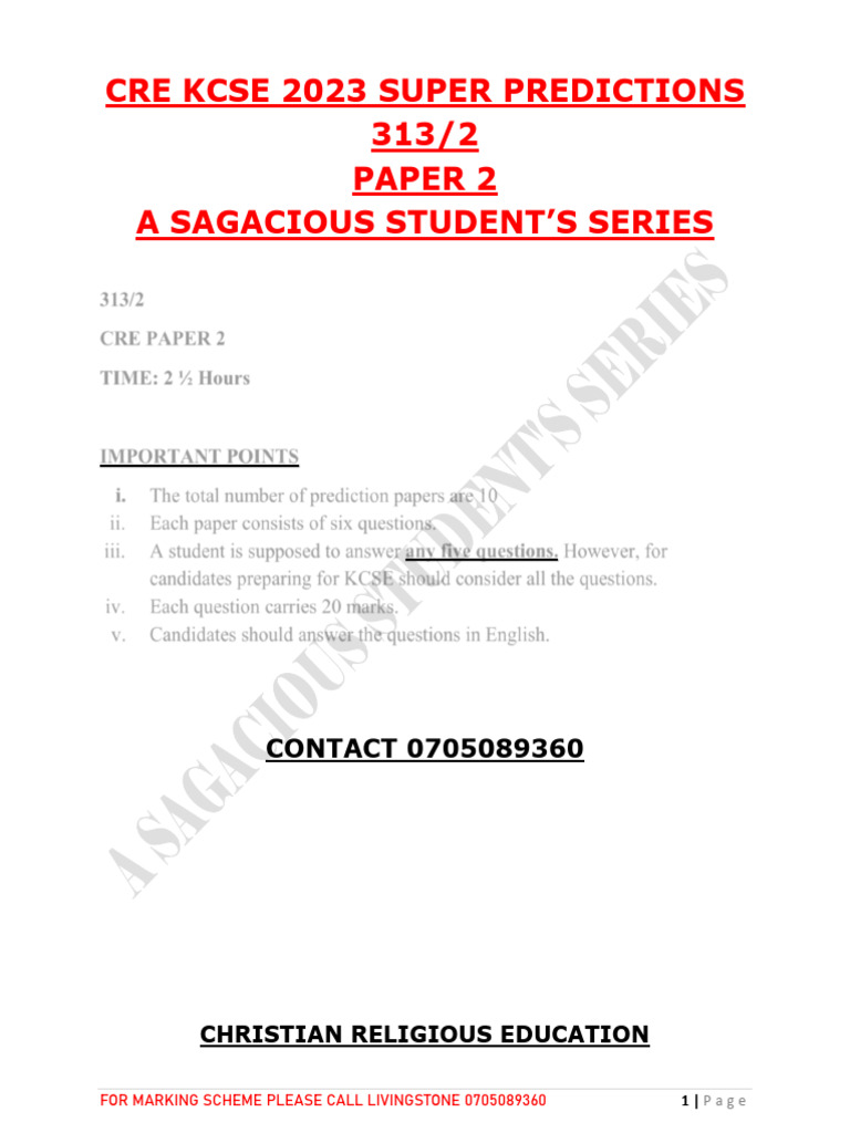 Cre Paper 2 Prediction Questions-2023 | PDF | Jesus | Ministry Of Jesus