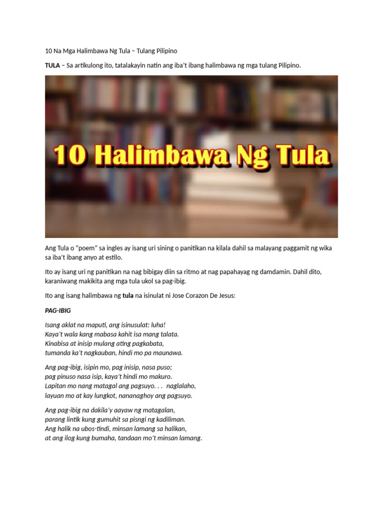 10 Na Mga Halimbawa NG Tula | PDF