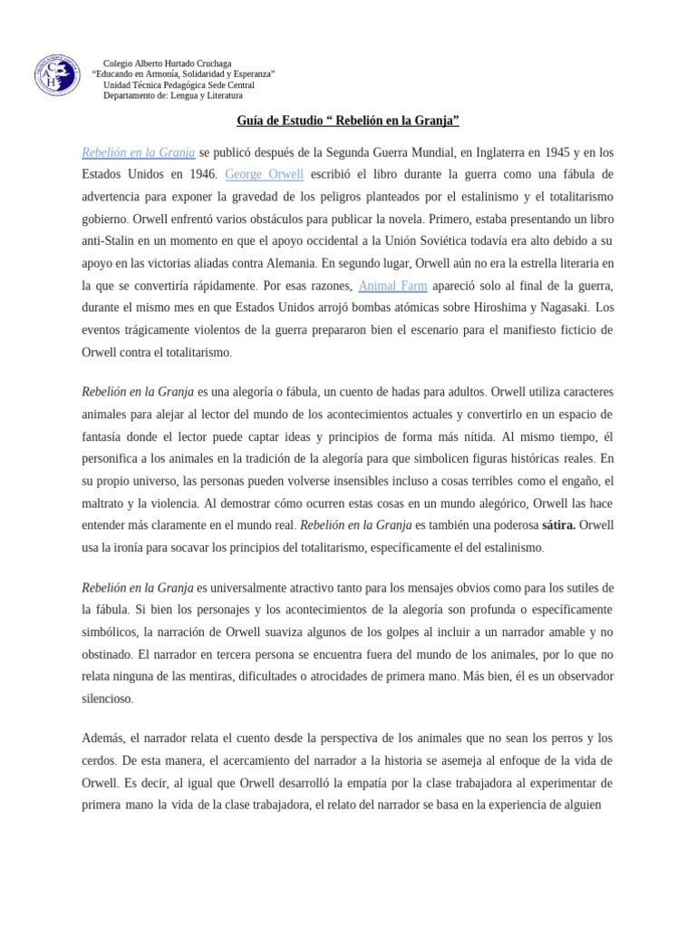 Guía de Estudio: Rebelión en la Granja | PDF | Joseph Stalin | Unión ...