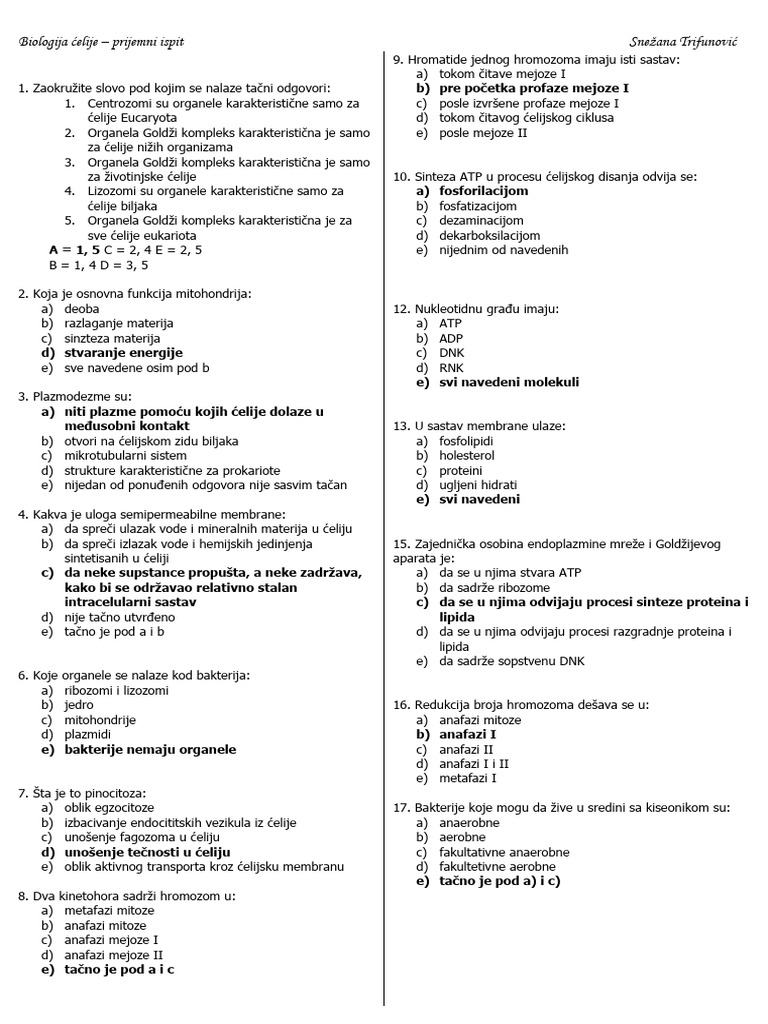 Biologija Celije Resenje | PDF