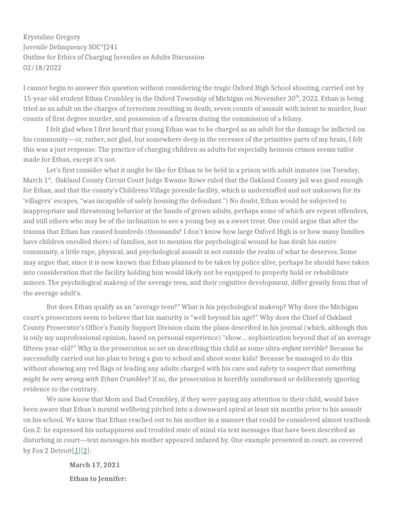 Krystaline Gregory Ethics Discussion and Notes WOOHOO | PDF | Prison ...