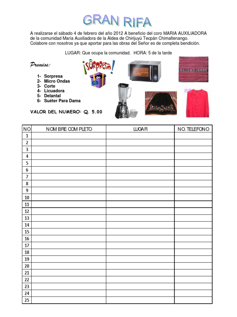 Formato De Rifa Para Editar 161 Gratis Club De Rifas - Riset