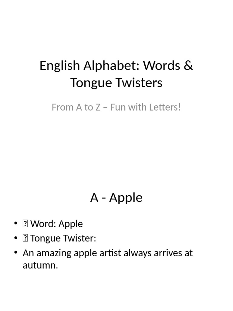 Alphabet Tongue Twisters Presentation | PDF