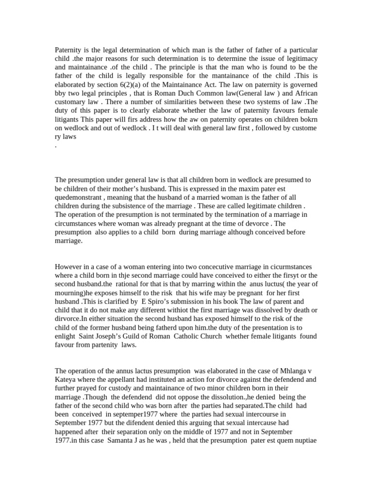 Paternity Law: Gender Impacts and Cases | PDF | Burden Of Proof (Law ...