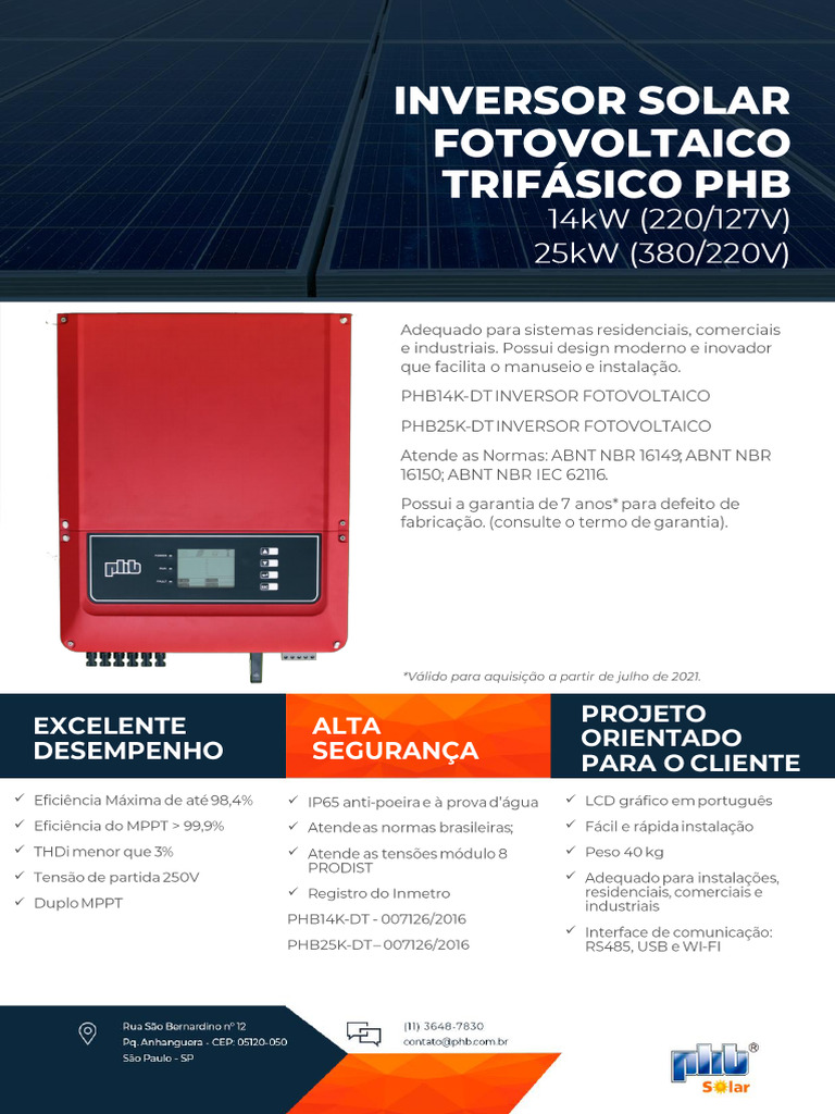 Inversor PHB25K DT Datasheet v2.1 | PDF