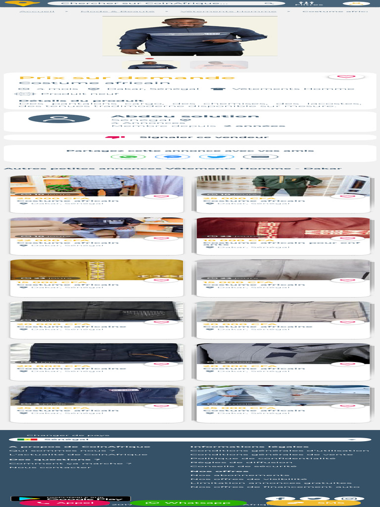 Vêtements Homme Costume Africain Neufs Et Occasio | PDF | Sénégal