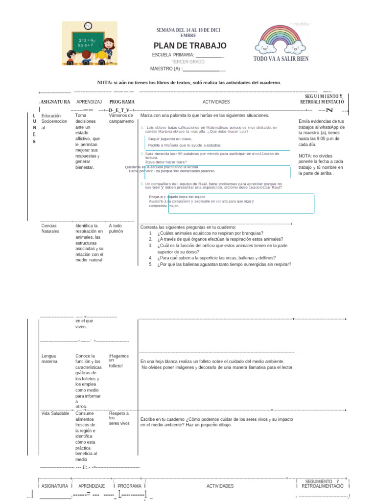3o Plan de Trabajo Semana 17 Del 14 Al 18 de Diciembre | PDF | Palabra