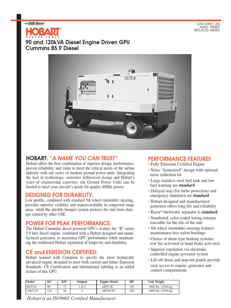 90-120 kVA Diesel GPU Specifications | PDF | Diesel Engine | Engines