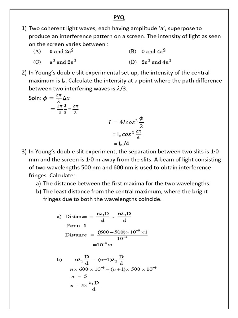 Wave Optics Worksheet | PDF | Wavelength | Diffraction