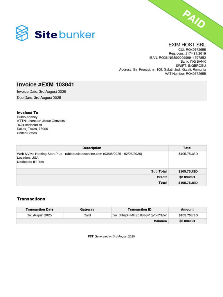Invoice EXM 103841 Backup | PDF