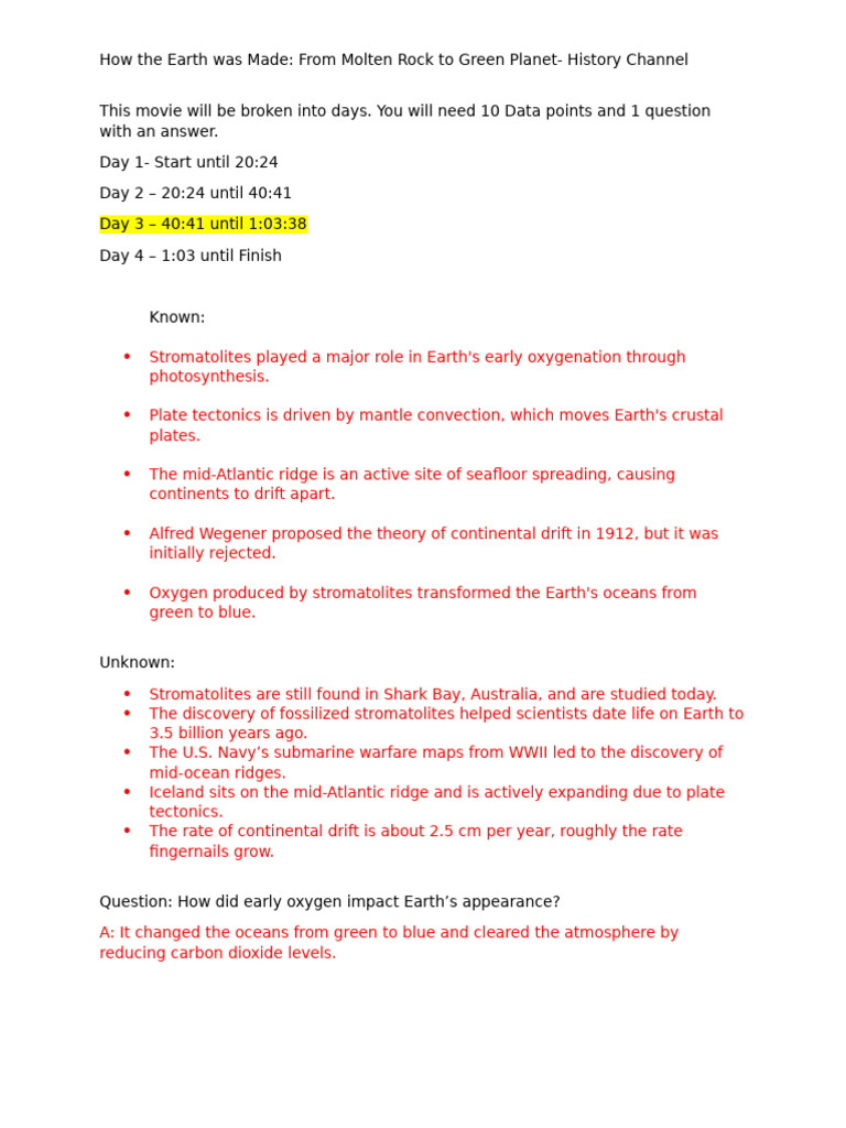 How The Earth Was Made Day 2 | PDF
