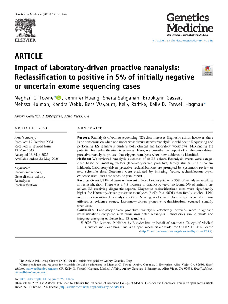 Impact of Laboratory-Driven Proactive Reanalysis | PDF | Zygosity ...