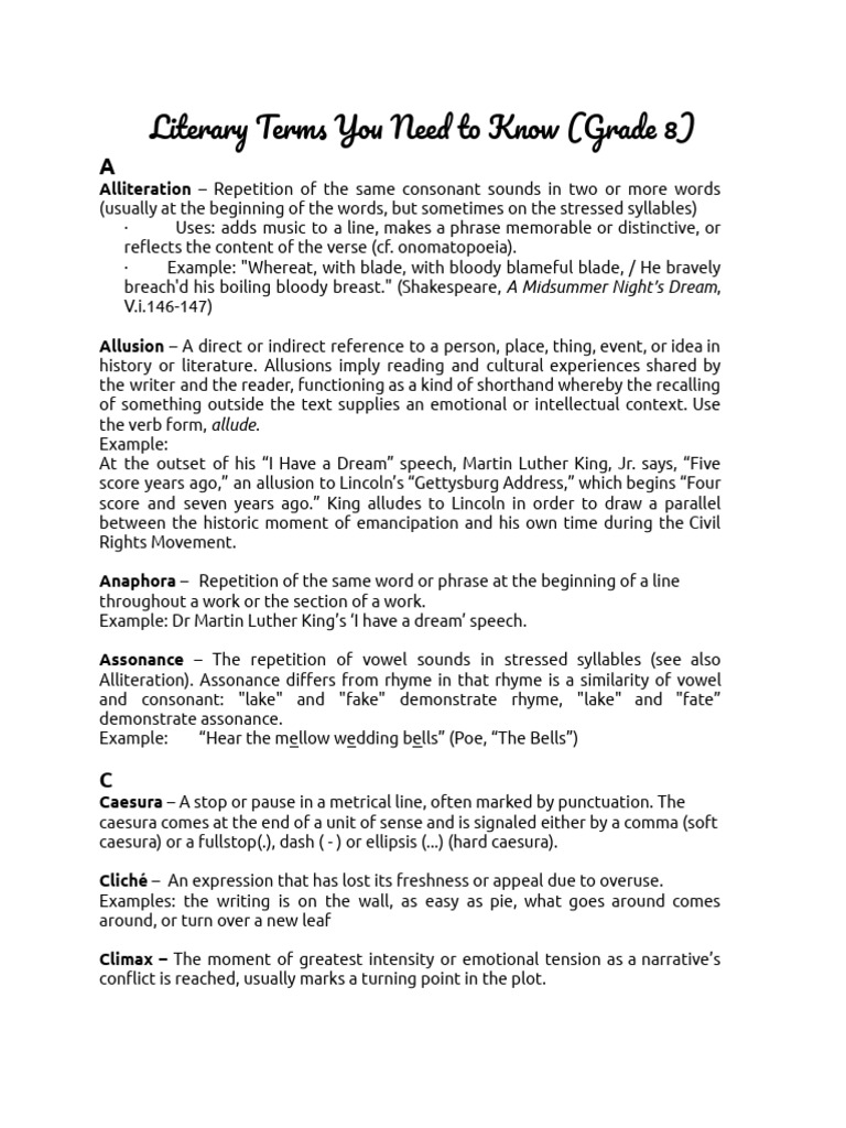 Literary Terms You Need To Know (Gr8) | PDF | Metre (Poetry) | Poetic ...
