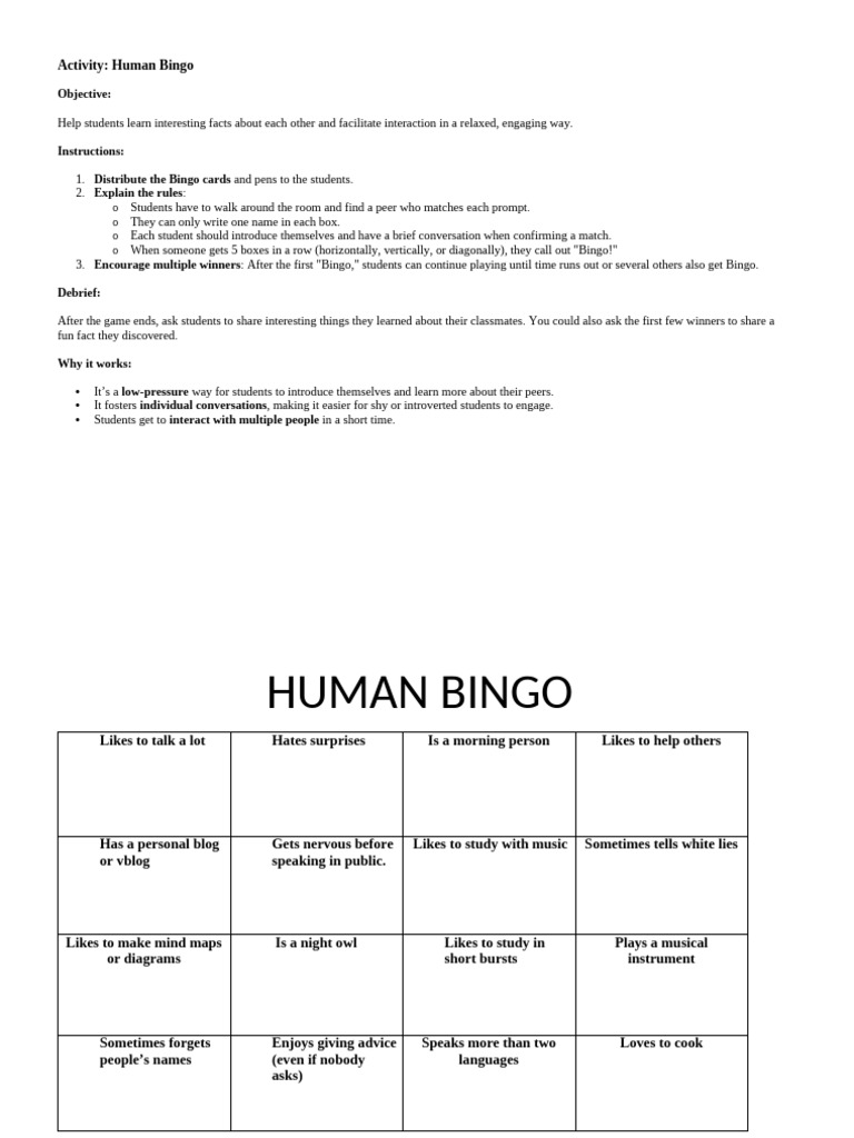 Human Bingo | PDF