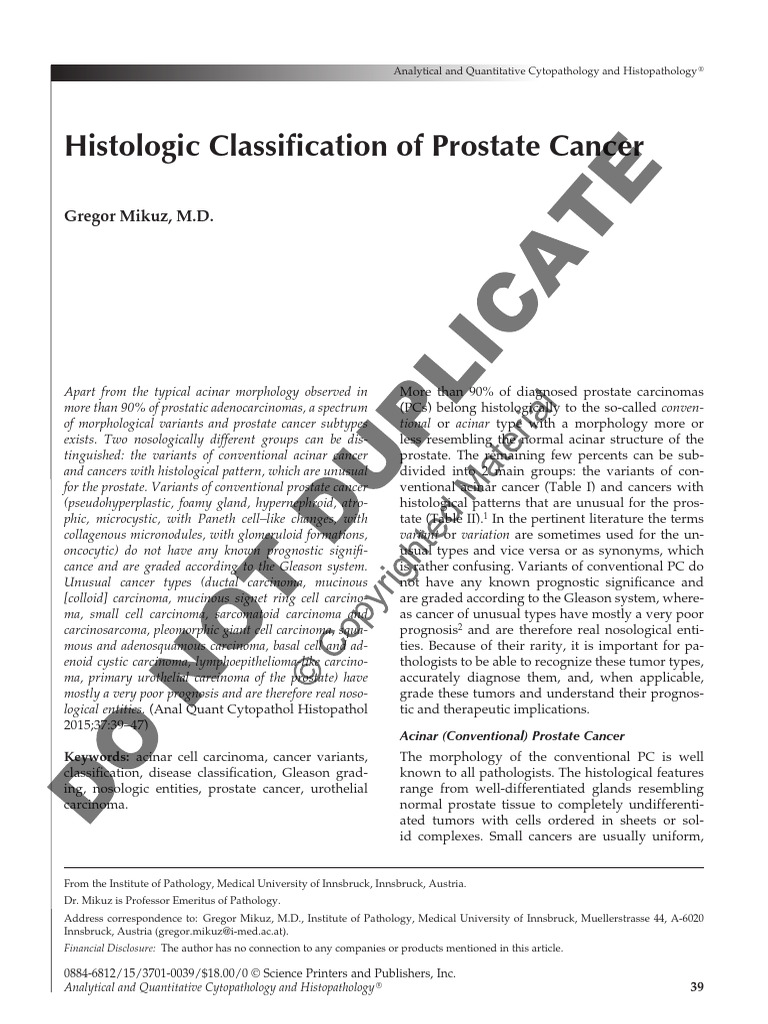 Prostate Cancer Morphological Variants | PDF | Carcinoma | Epithelium