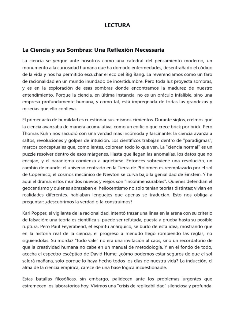 La Ciencia: Luz, Sombras y Desafíos | PDF | Verdad | Conocimiento