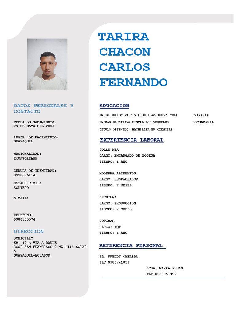 CV Carlos Tarira | PDF