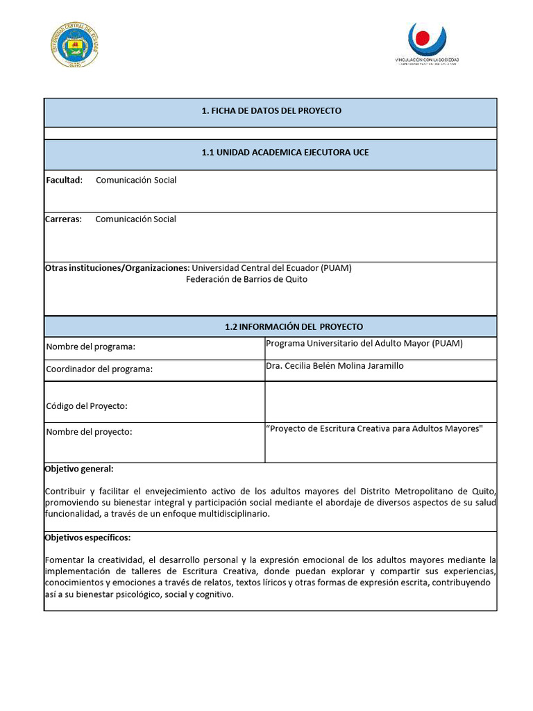 Proyecto de Escritura Creativa 2025'2026 | PDF | Vejez | Adultos