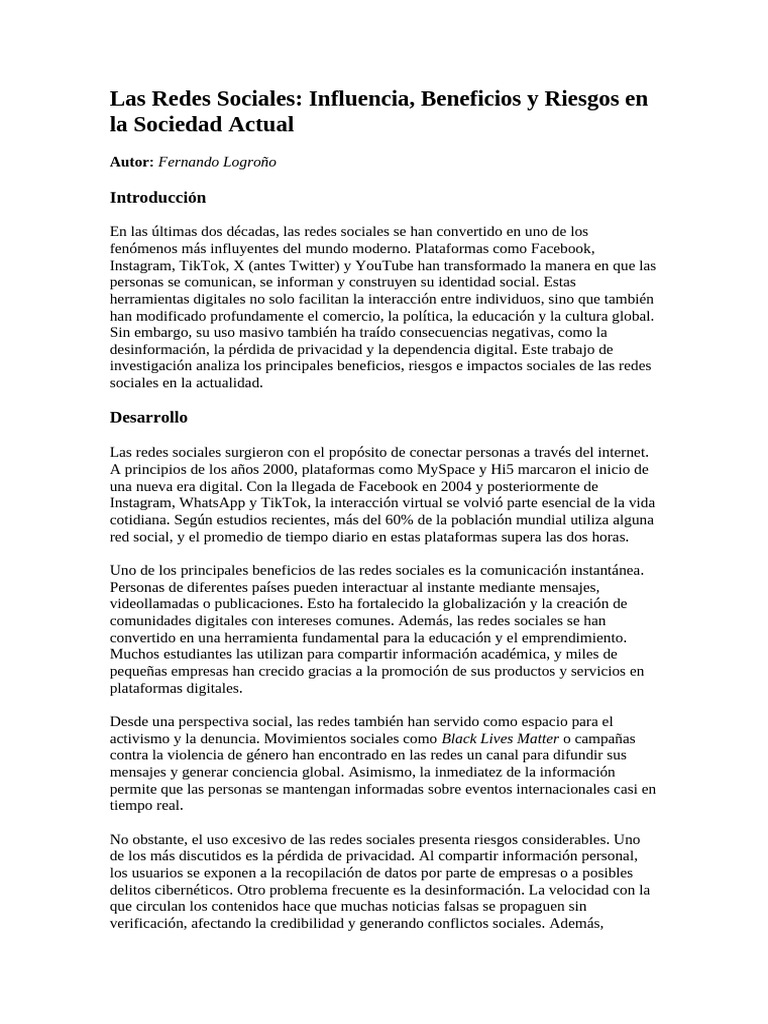 Impacto de las Redes Sociales hoy | PDF | Servicio de redes sociales ...