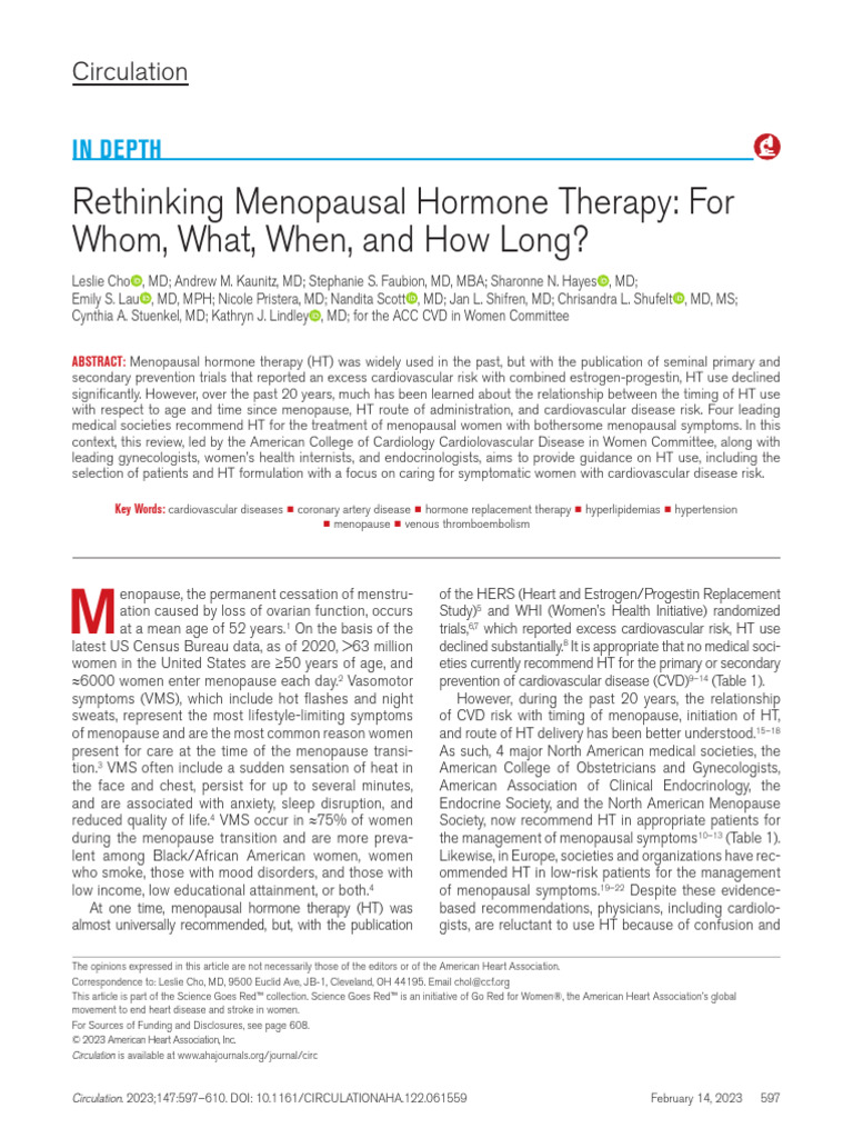 Rethinking Menopausal Hormone Therapy - For Whom What When and How Long ...