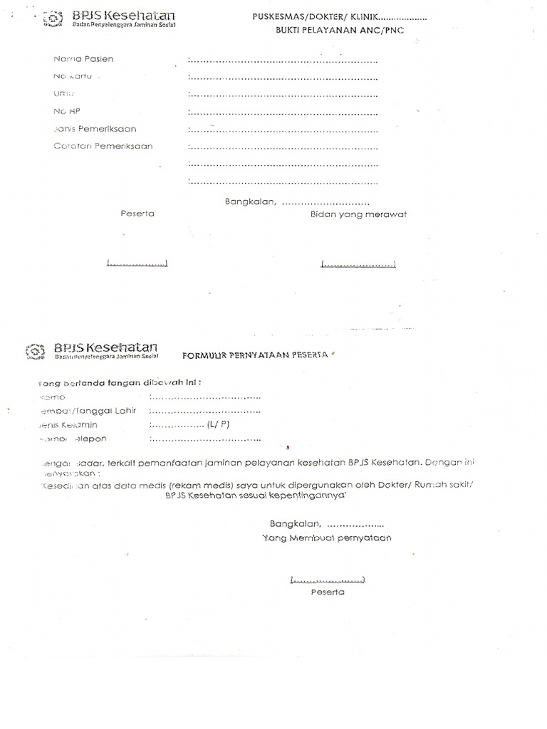 Bukti Pelayanan ANC BPJS | PDF