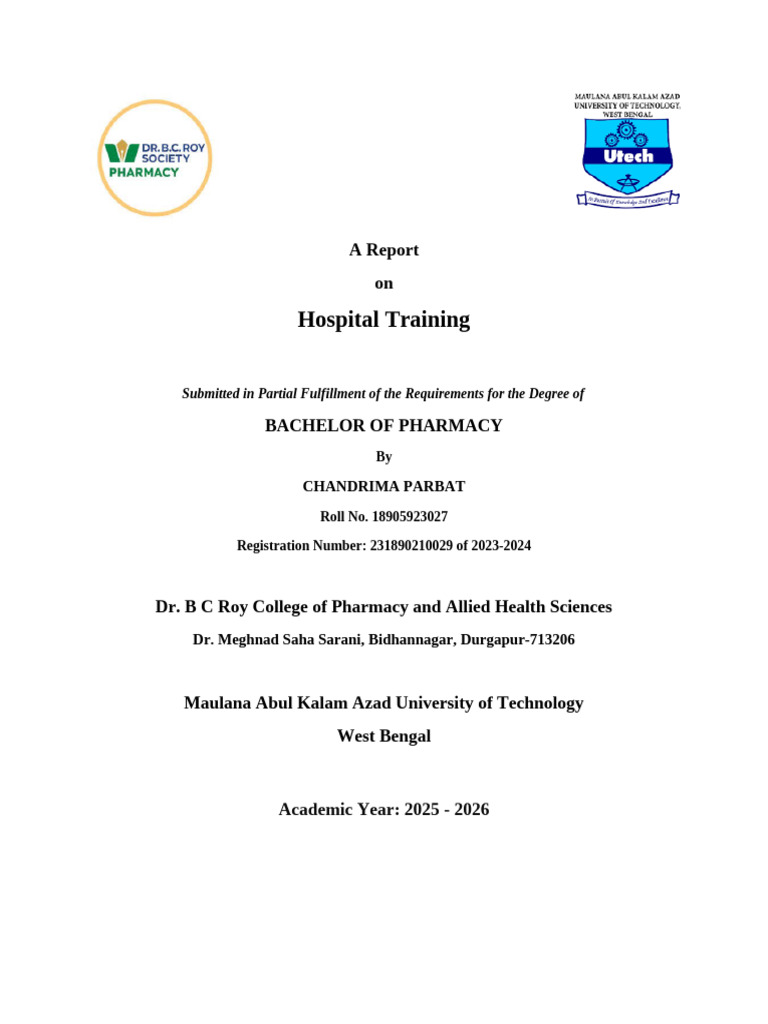 Hospital Training Report for Pharmacy Degree | PDF | Medical ...
