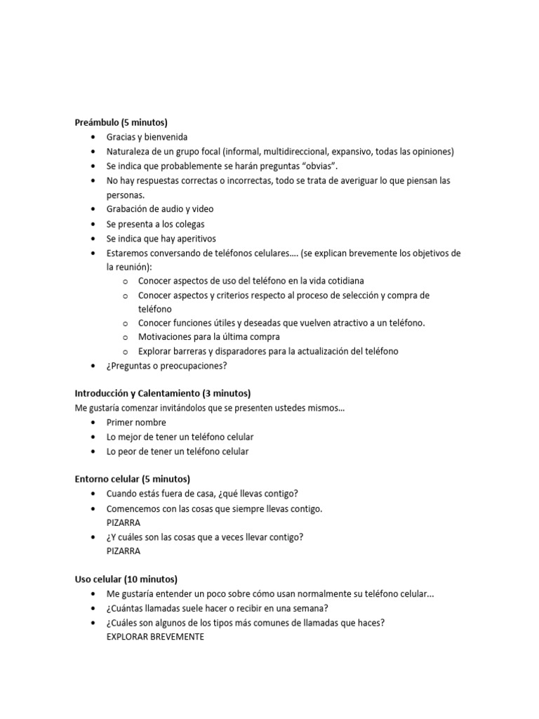 Focus Group Guia de Discusion | PDF | Telefonía móvil | Grupo de enfoque