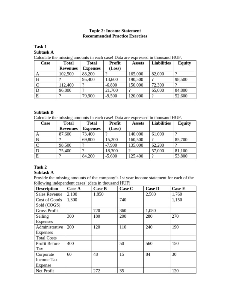 Income Statement Calculation Exercises | PDF | Expense | Income Statement