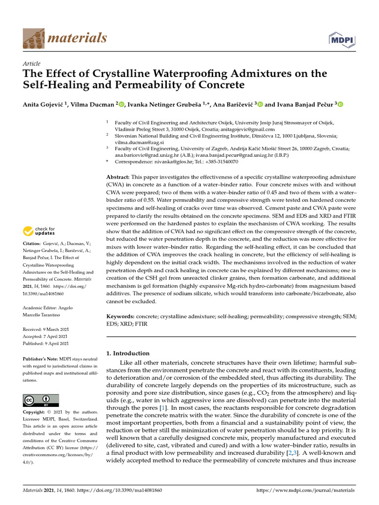 The Effect of Crystalline Waterproofing | PDF | Concrete | Cement