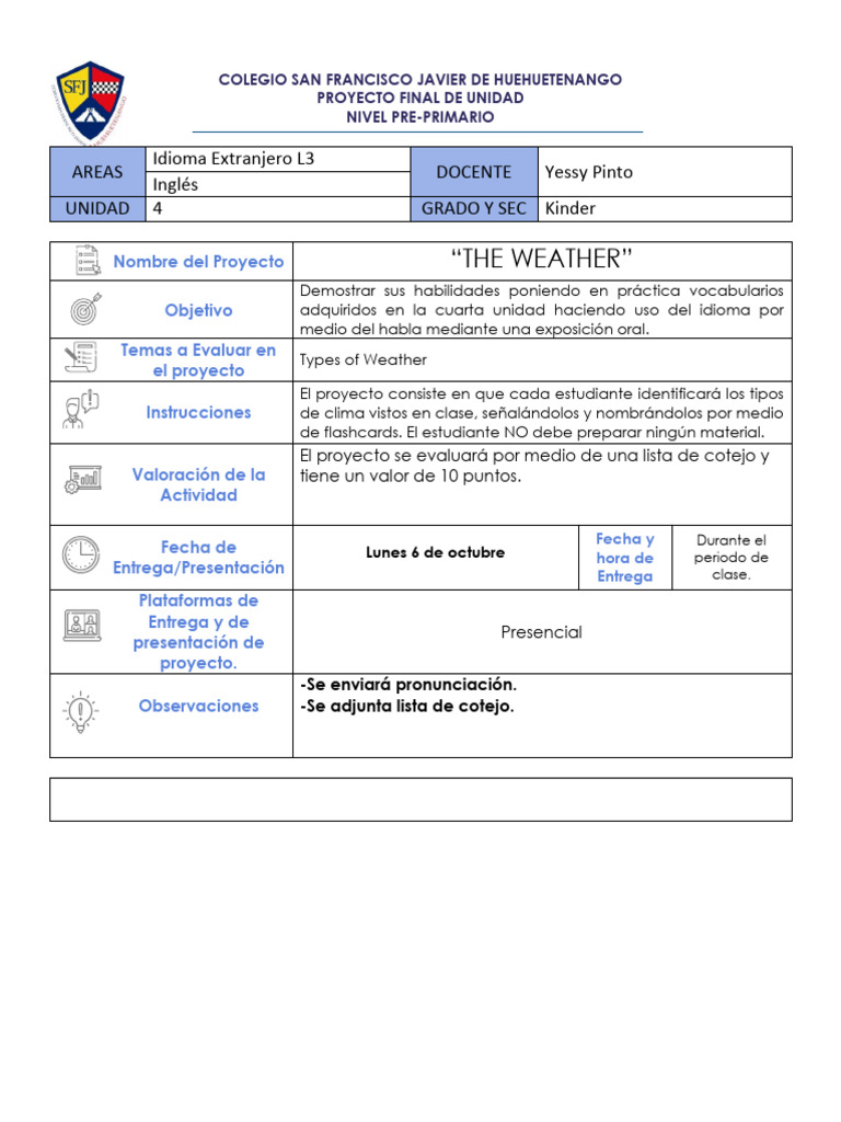 Final Project Kinder - Unit 4 | PDF