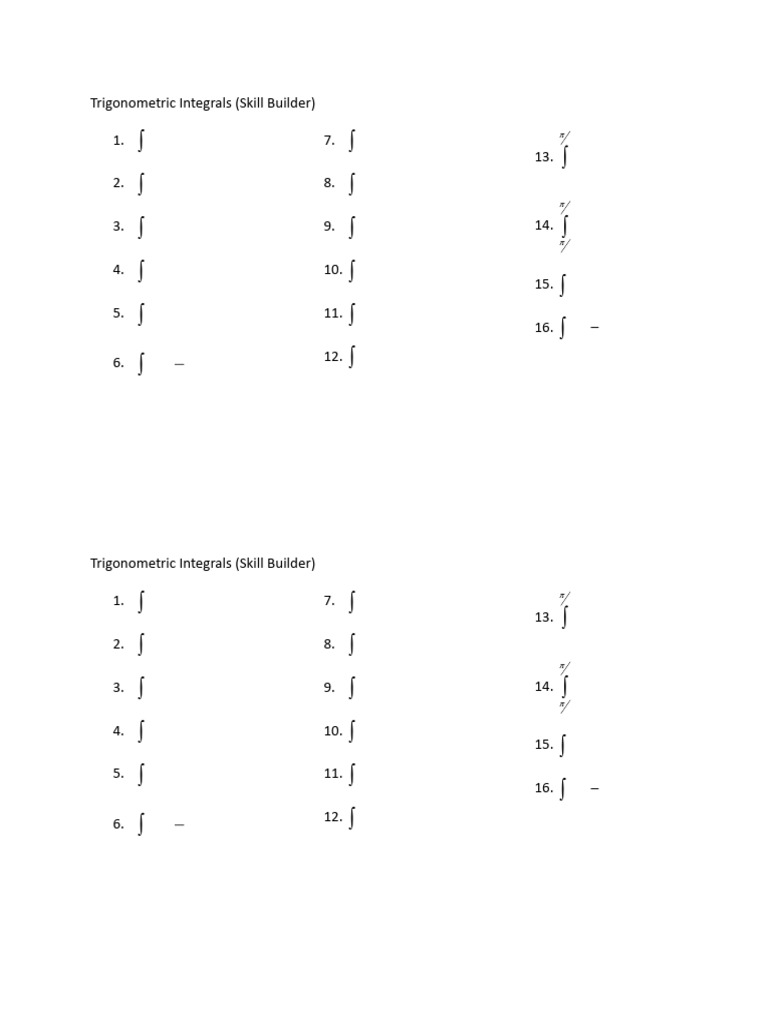 Trigonometric Integrals Skill Builder-CKEMrezH | PDF