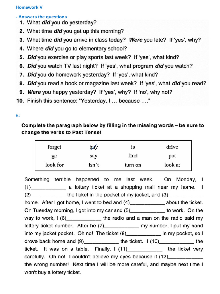 Homework V: Grammar and Writing Tasks | PDF