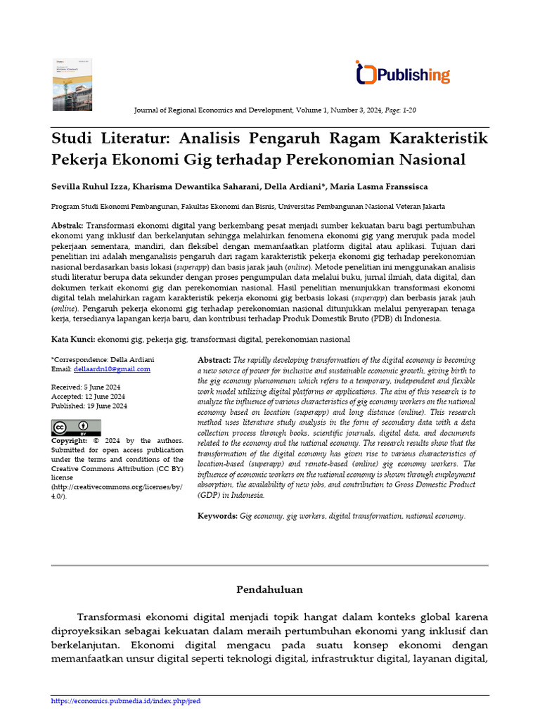 Studi Literatur: Analisis Pengaruh Ragam Karakteristik Pekerja Ekonomi Gig Terhadap Perekonomian ...