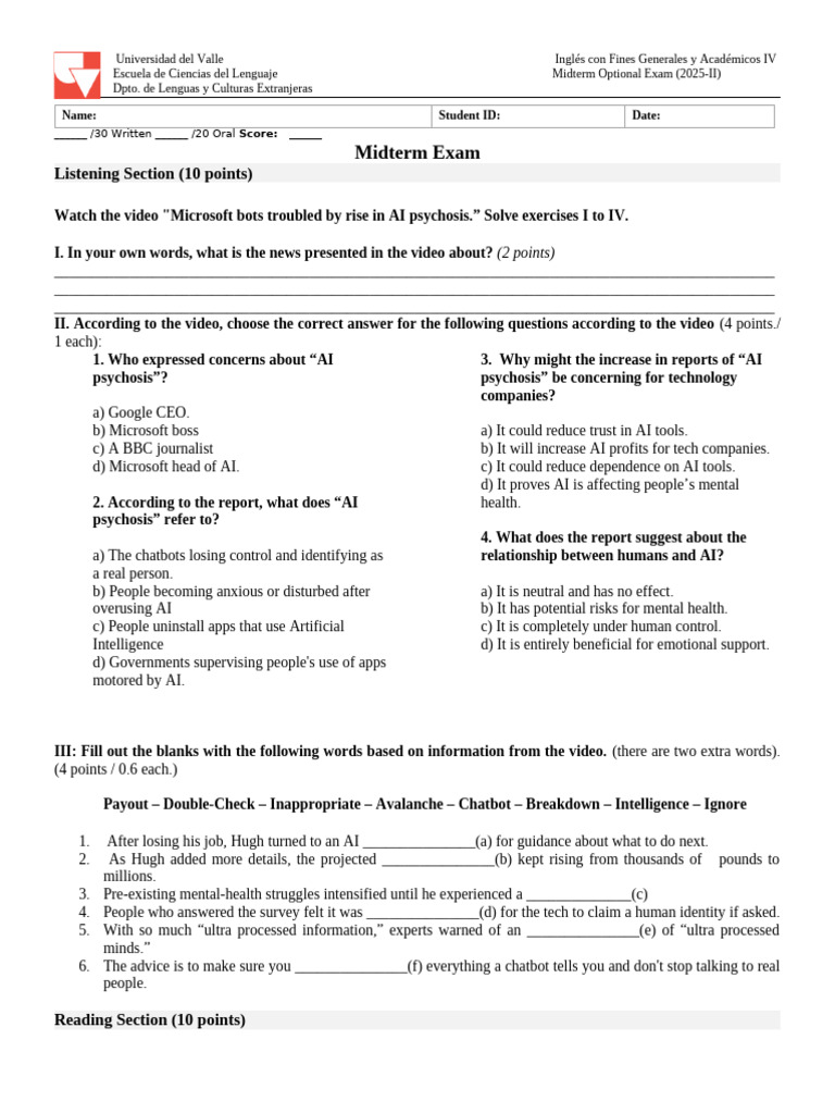 Midterm Exam - English IV | PDF | Artificial Intelligence | Intelligence (AI) & Semantics