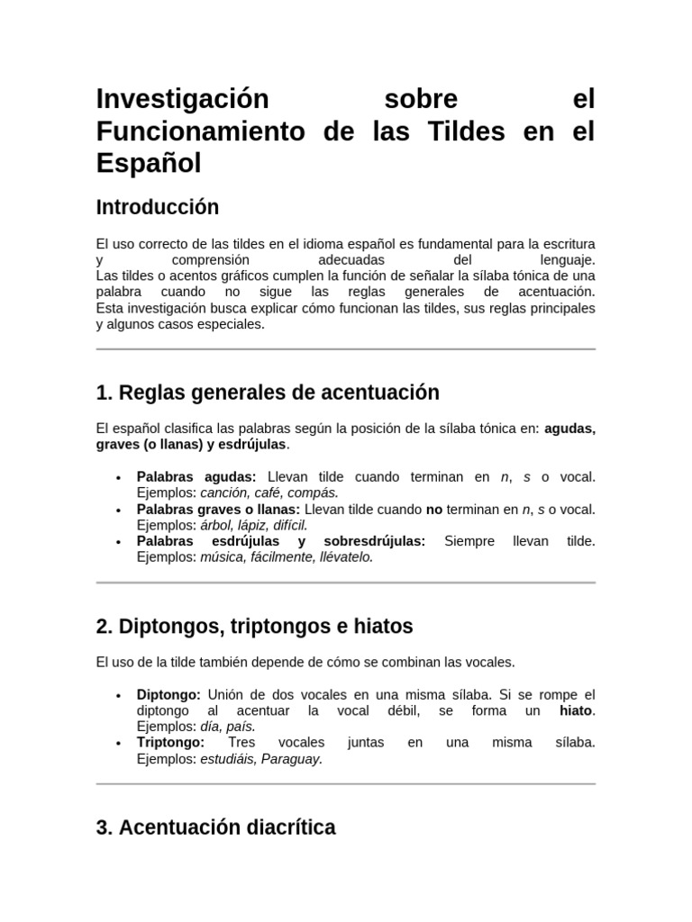 Investigación Sobre El Funcionamiento de Las Tildes en El Español | PDF