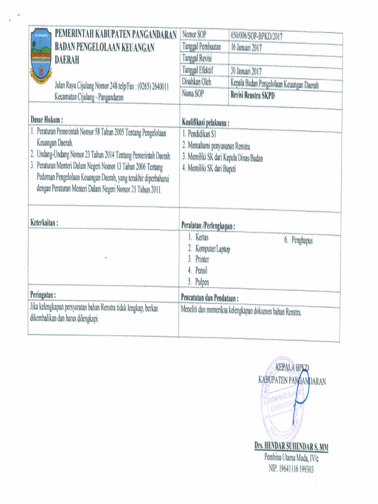 SOP Penyusunan Renstra SKPD | PDF