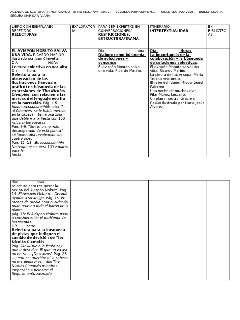 Agenda de Lectura El Avispón Mobuto | PDF