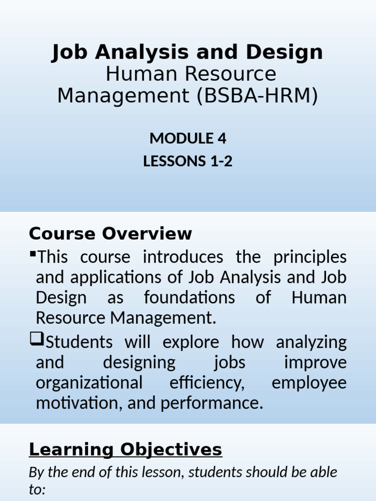 Job Analysis and Design: Human Resource Management (BSBA-HRM) | PDF ...