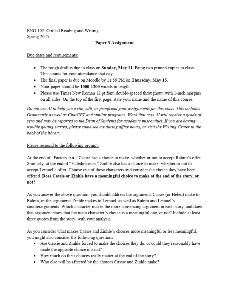 ENG 102 Paper 3 Assignment Guide | PDF | Argument | Essays