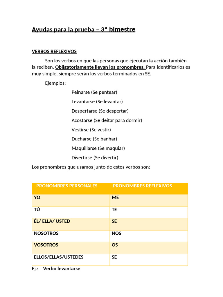 Ayudas para La Prueba - 6º | PDF | Verbo | Pronombre