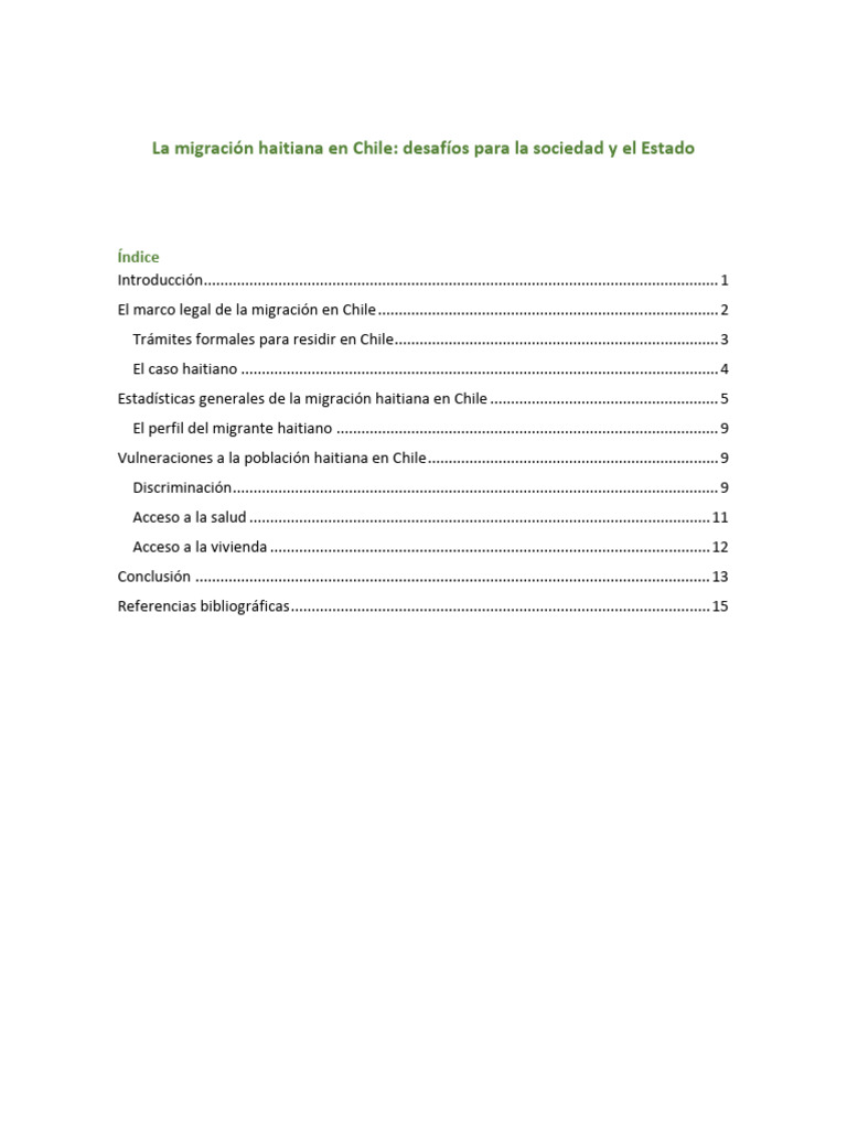 Migración haitiana en Chile: desafíos y derechos | PDF | Migración ...