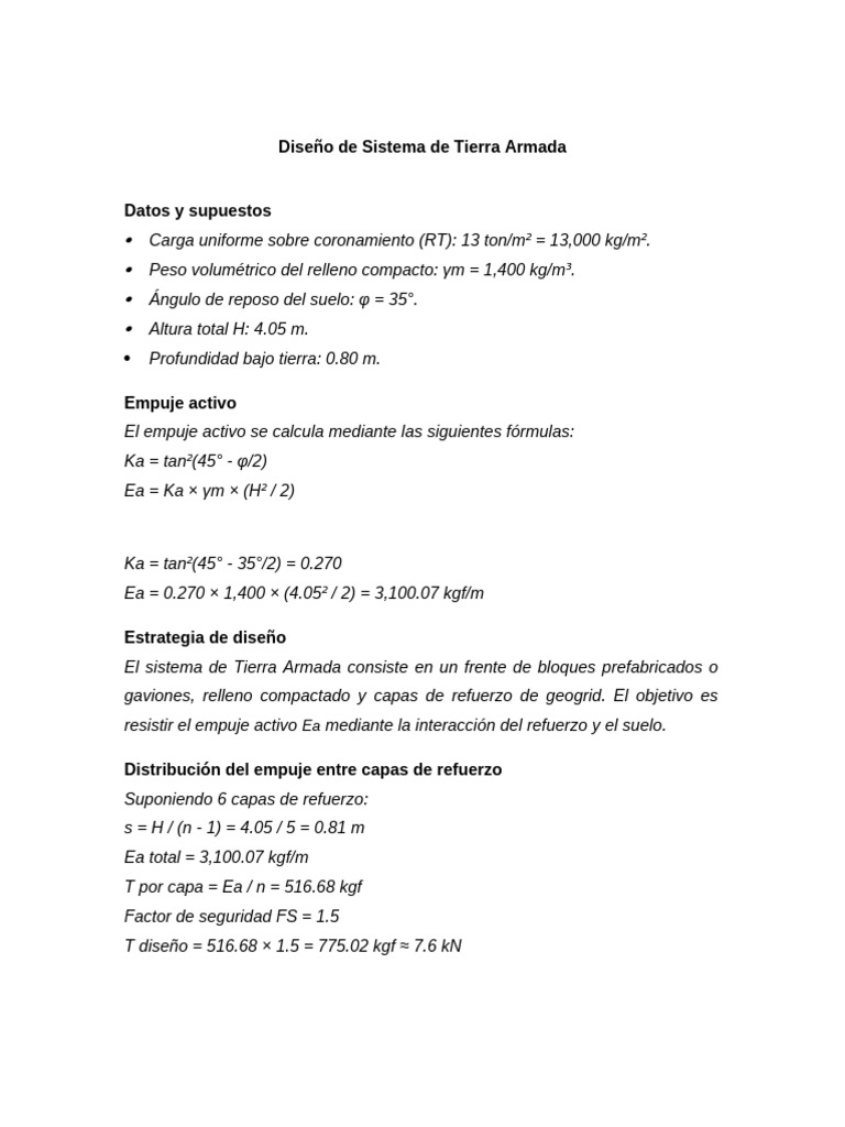 Diseño de Sistema de Tierra Armada y Cimentaciones | PDF | Hormigón ...