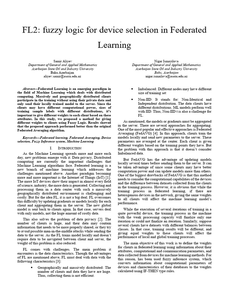 FL2 Fuzzy Logic For Device Selection in Federated | PDF | Fuzzy Logic ...
